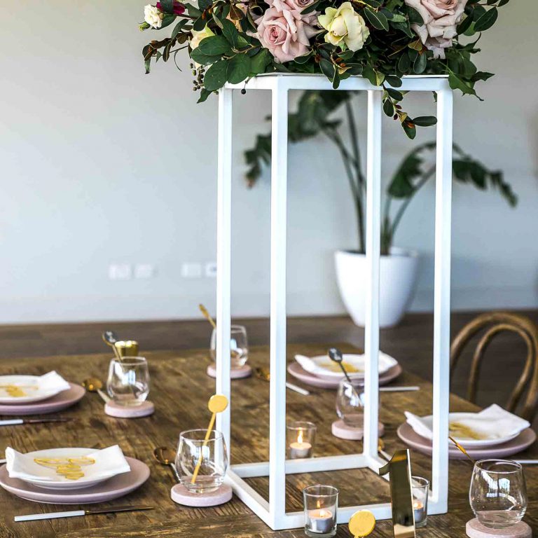 Metal Centerpiece Stands in White - Wedding Hire Melbourne | Styled ...