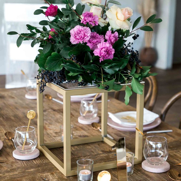 Gold Cube Metal Centerpieces Table Top Stand | Styled Event Hire
