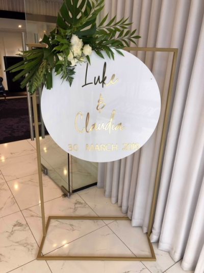 Gold Metal Frame Stand for Event Signage in Melbourne | Styled Event Hire