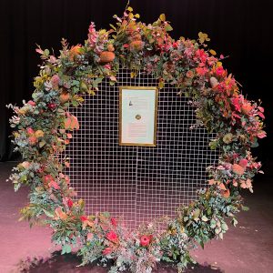 WHITE ROUND MESH BACKDROP | Styled Event Hire