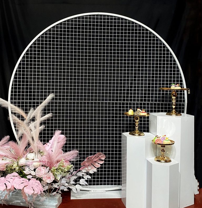 WHITE ROUND MESH BACKDROP | Styled Event Hire